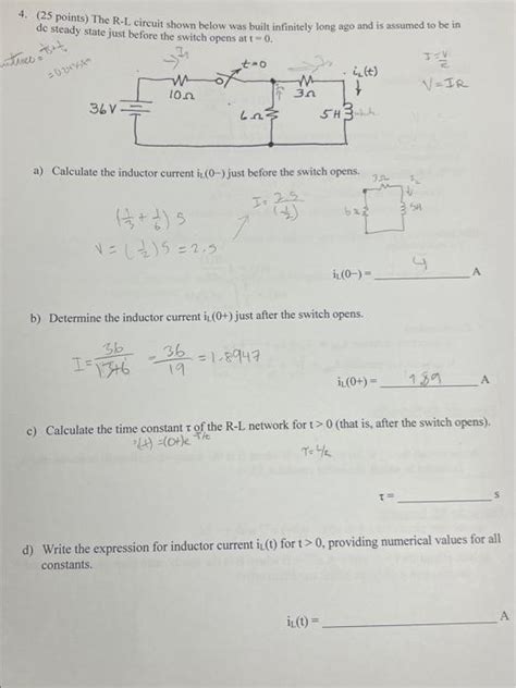 solved 4 25 points the r l circuit shown below was built