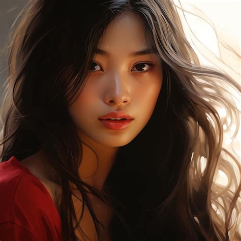 Close Up On Beautiful Asian Girl Portrait Premium Ai Generated Image