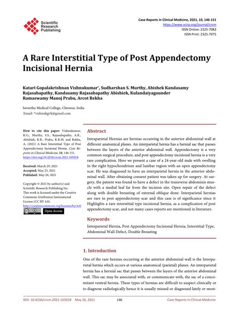 Pdf A Rare Interstitial Type Of Post Appendectomy Incisional Hernia