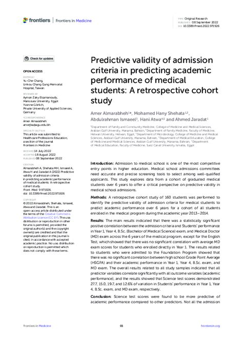 Pdf Predictive Validity Of Admission Criteria In Predicting Academic