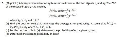 Solved 21 2 30 Points A Binary Communication System