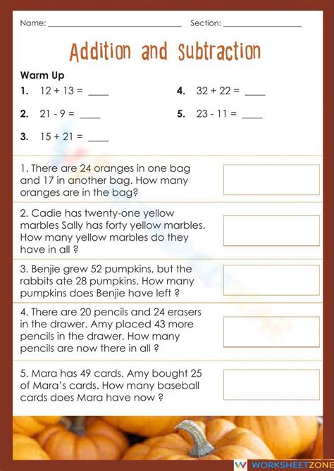 Addition And Subtraction Problem Worksheet