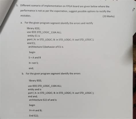 Solved 5 Different Scenario Of Implementation On Fpga Board