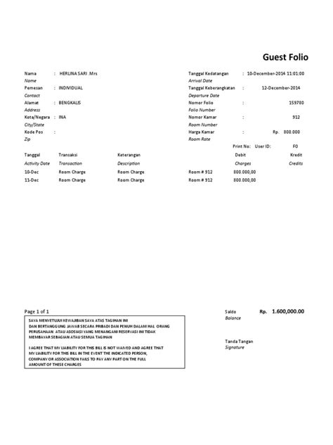 Contoh Guest Folio Hotel Pdf