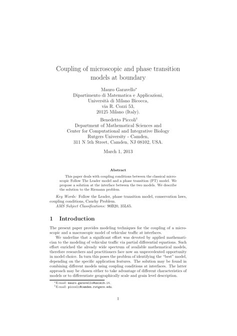 Pdf Coupling Of Lighthill Whitham Richards And Phase Transition Models