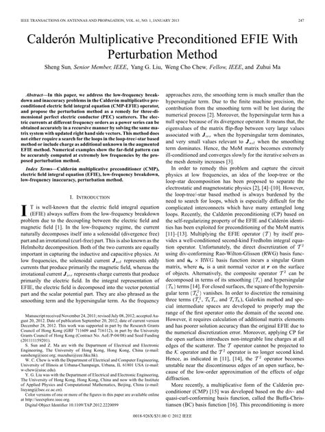 pdf calderón multiplicative preconditioned efie with perturbation method