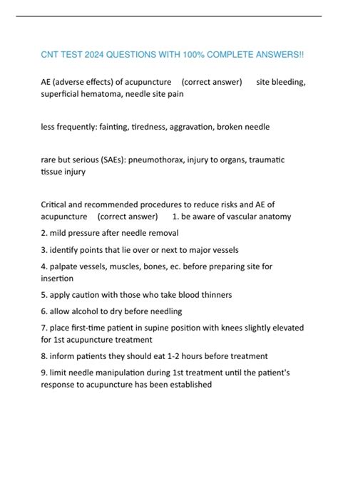 Cnt Test 2024 Questions With 100 Complete Answers Cnt Stuvia Us