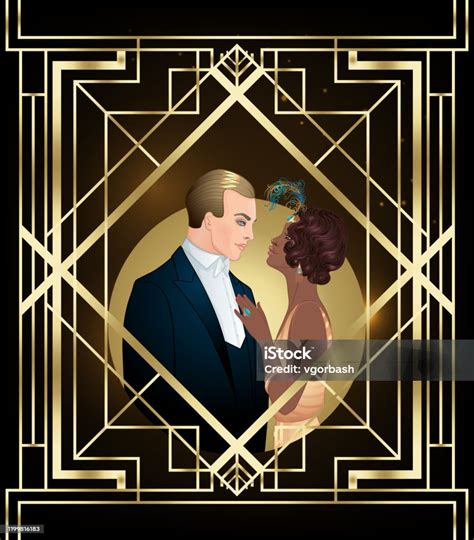 아르 데코 스타일의 아름다운 커플 복고풍 패션 매력적인 남자와 이십의 여자 벡터 그림입니다 플래퍼 20의 스타일 아르데코에 대한