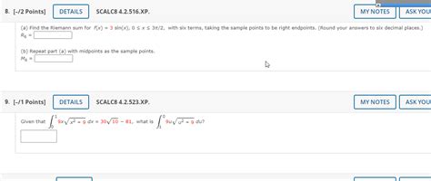 Solved 8 [ 2 Points] Details Scalc8 4 2 516 Xp My Notes