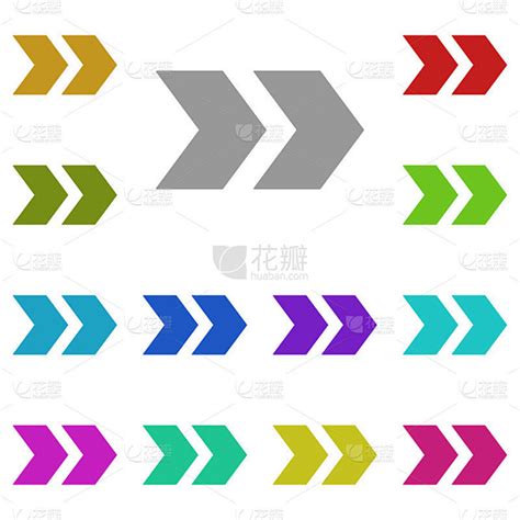 两个箭头向右多色图标。简单的字形,平面矢量箭头图标的用户界面和用户体验,网站或移动应用程序 两个箭头向右多色图标。简单的字形,平面矢量箭头图标的用户界面和用户体验,网站或移动应用程序