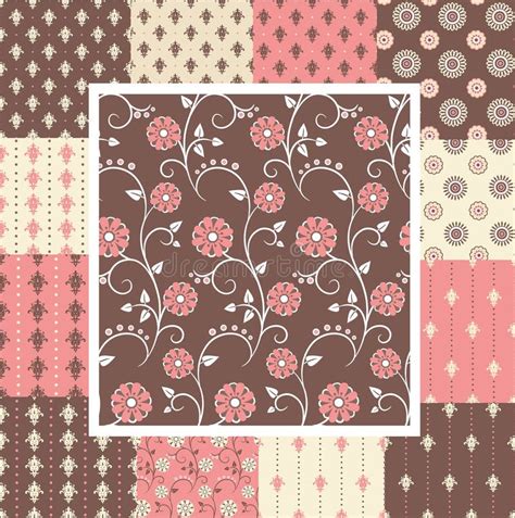 Elegant Seamless Patterns In Pink And Brown Colors Stock Vector