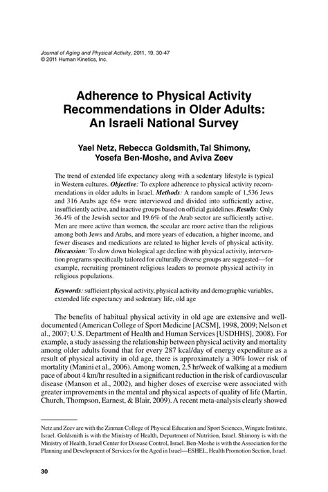 Pdf Adherence To Physical Activity Recommendations In Older Adults An Israeli National Survey