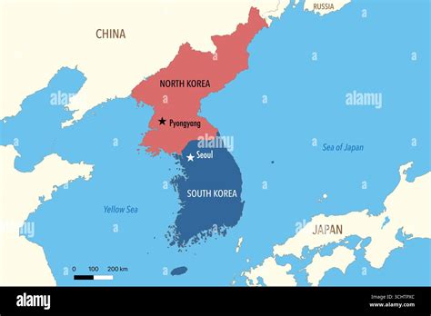 Map Of North And South Korea With Territories And Capitals Stock Vector