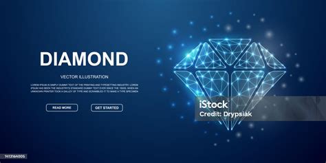 다이아몬드 3d 낮은 폴리 기호 파란색 방문 페이지에 연결된 점과 함께 화려하고 고급스러운 디자인 일러스트 컨셉 다각형 쥬얼리 일러스트레이션 다이아몬드에 대한 스톡 벡터