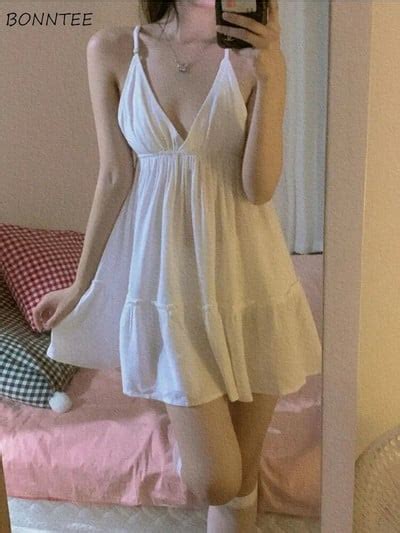 Badu Bg Мини нощници Дамски секси модни меки летни без ръкави Ежедневни без гръб Опростени