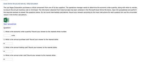 Solved Excel Online Structured Activity EOQ Calculation The Chegg