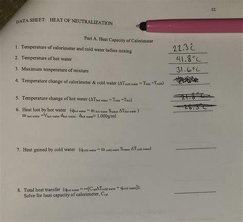 Solved 52 DATA SHEET: HEAT OF NEUTRALIZATION Part A. Heat | Chegg.com