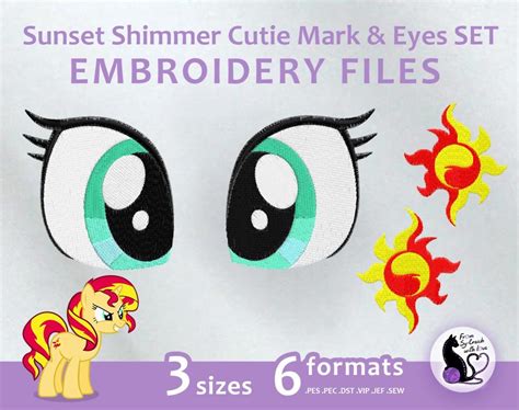 Sale Sunset Shimmer Cutie Mark And Eyes Set Embroidery Machine Design Etsy