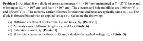 Solved Problem 3 An Ideal Si P−n Diode Of Cross Section