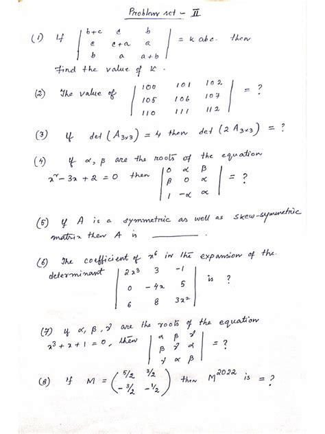Problem Set Iimatrix Determinant Pdf