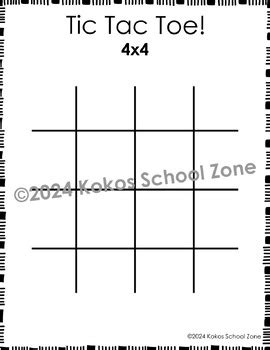 Blank Tic Tac Toe Game Template 3x3 4x4 And 5x5 Grids By Kokos School