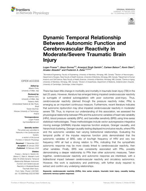 Pdf Dynamic Temporal Relationship Between Autonomic Function And Cerebrovascular Reactivity In