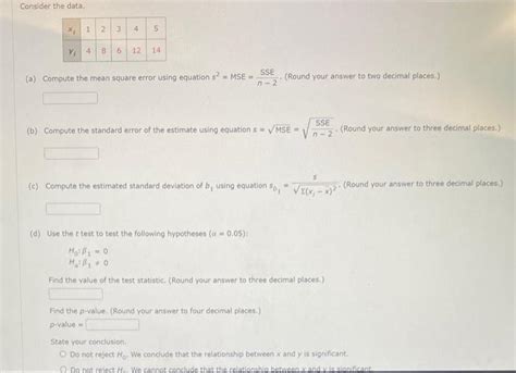 Solved Consider The Data A Compute The Mean Square Error