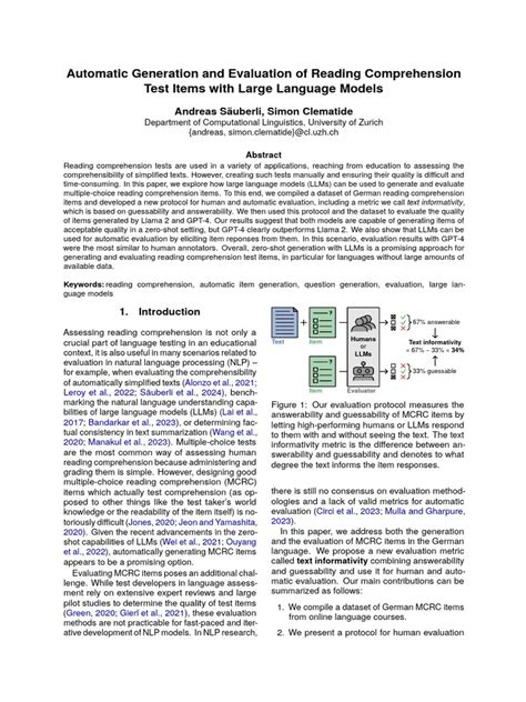 Automatic Generation And Evaluation Of Reading Comprehension Test Items