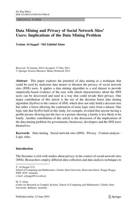 Pdf Data Mining And Privacy Of Social Network Sites Users Implications Of The Data Mining