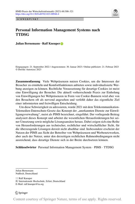 Pdf Personal Information Management Systems Nach Ttdsg