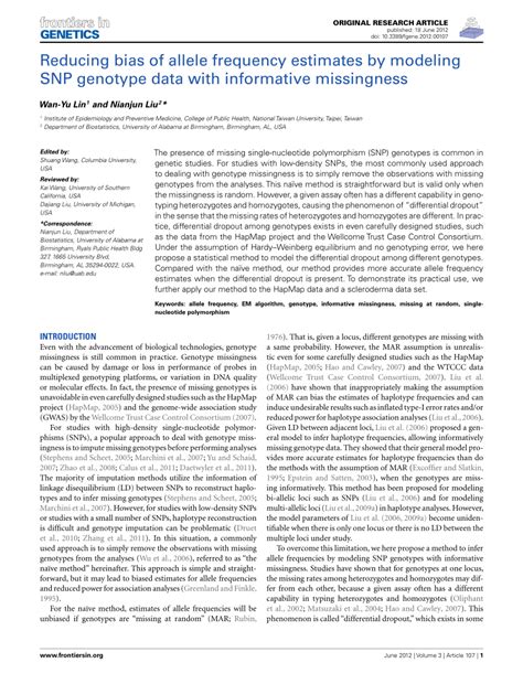 Pdf Reducing Bias Of Allele Frequency Estimates By Modeling Snp Genotype Data With Informative