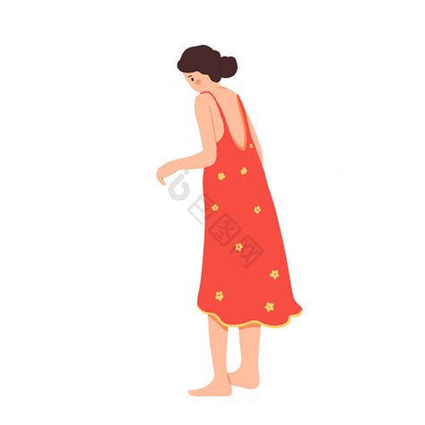 夏季红裙女孩png下载 包图网