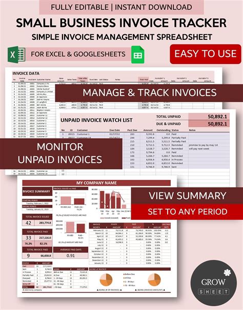 Invoice Tracker Spreadsheet Small Business Invoice Management Simple