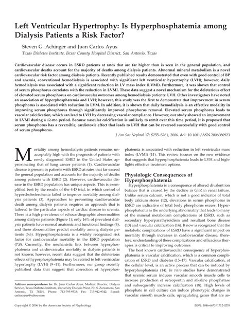 Pdf Left Ventricular Hypertrophy Is Hyperphosphatemia Among Dialysis Patients A Risk Factor