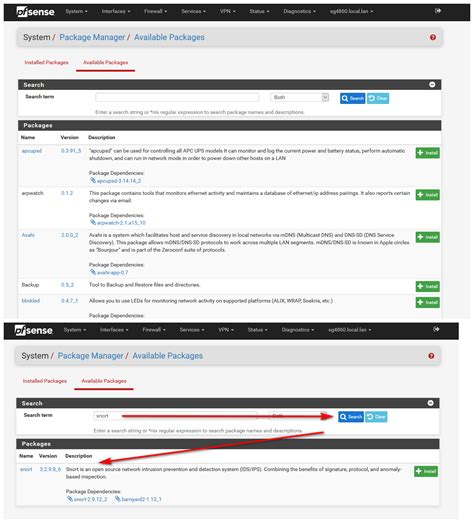 no snort option under pfsense pkg manager netgate forum