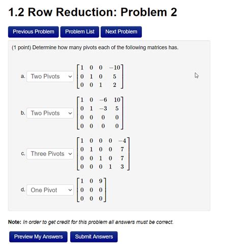 Solved Row Reduction Problem Previous Problem Problem Chegg Com