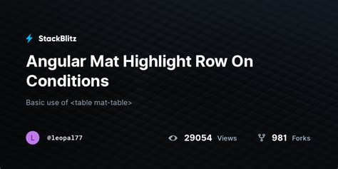 Angular Mat Highlight Row On Conditions StackBlitz