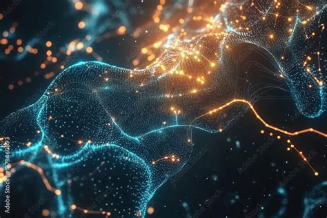 Holographic 3d Network Visualization Of Interconnected Data Nodes Floating In Cyberspace With