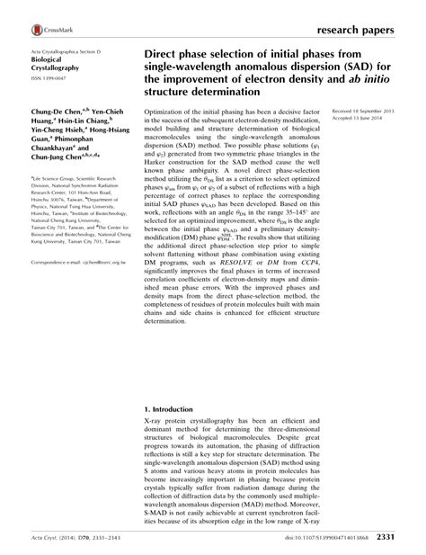 Pdf Direct Phase Selection Of Initial Phases From Single Wavelength Anomalous Dispersion Sad