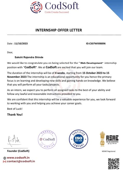 Sakshi Shinde On Linkedin Codsoft Codsoftintern