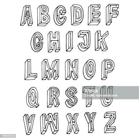 손 그리기 간단한 알파벳 색칠 페이지 배경 화면 인쇄 카드 포스터에 대한 벡터 블랙 개요 Abc 삽화 흰색 고립 된 배경에 문자입니다 0명에 대한 스톡 벡터 아트 및 기타