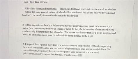 Solved Total 10 Pts True Or False 1 All Python Compound