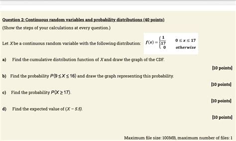 Solved Question 2 Continuous Random Variables And Probability