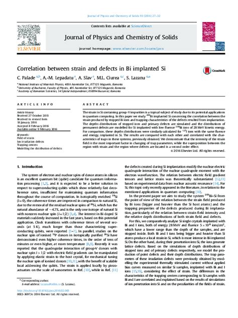 Pdf Correlation Between Strain And Defects In Bi Implanted Si