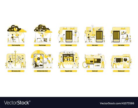 Data Storage Thin Line Concept Set Royalty Free Vector Image