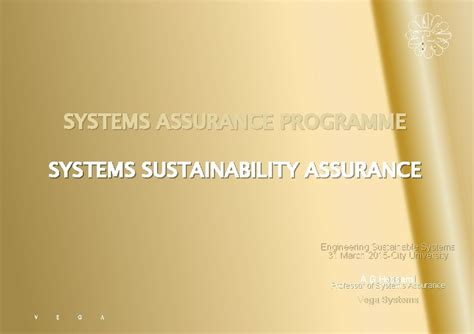 Systems Assurance Programme Systems Sustainability Assurance Engineering Sustainable