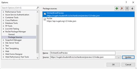 Configure Preview Package Source Orchard Core Documentation