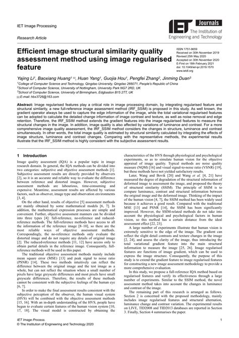 Efficient Image Structural Similarity Quality Assessment Method Using