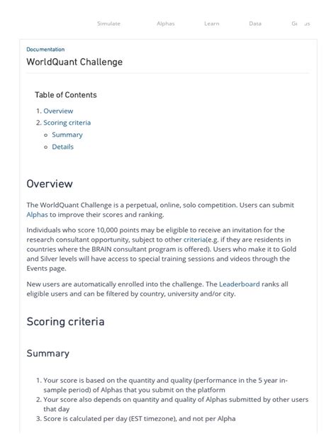 Worldquant Challenge Overview And Scoring Pdf