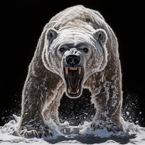 Angry Polar Bear In The Snow Portrait Sketch Hyper Realistic Drawing